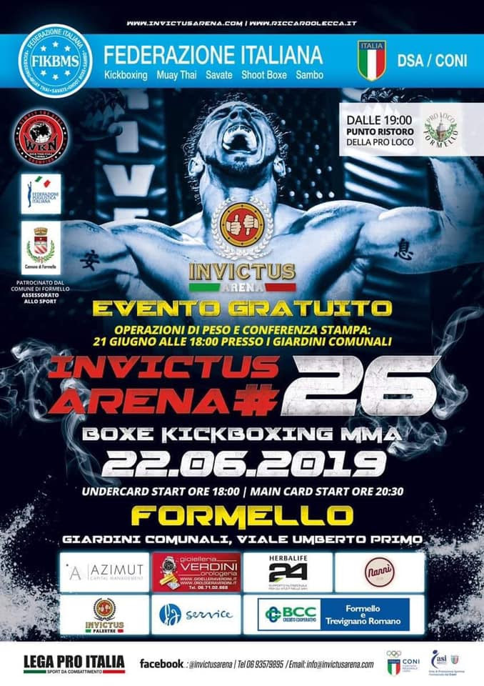 ‘Invictus Arena 26’ fight card: 2 WKN International titles in Formello ...